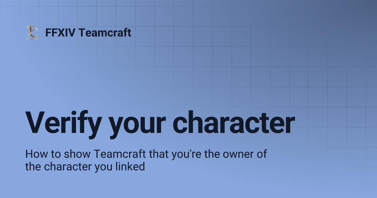 Verify your character | FFXIV Teamcraft